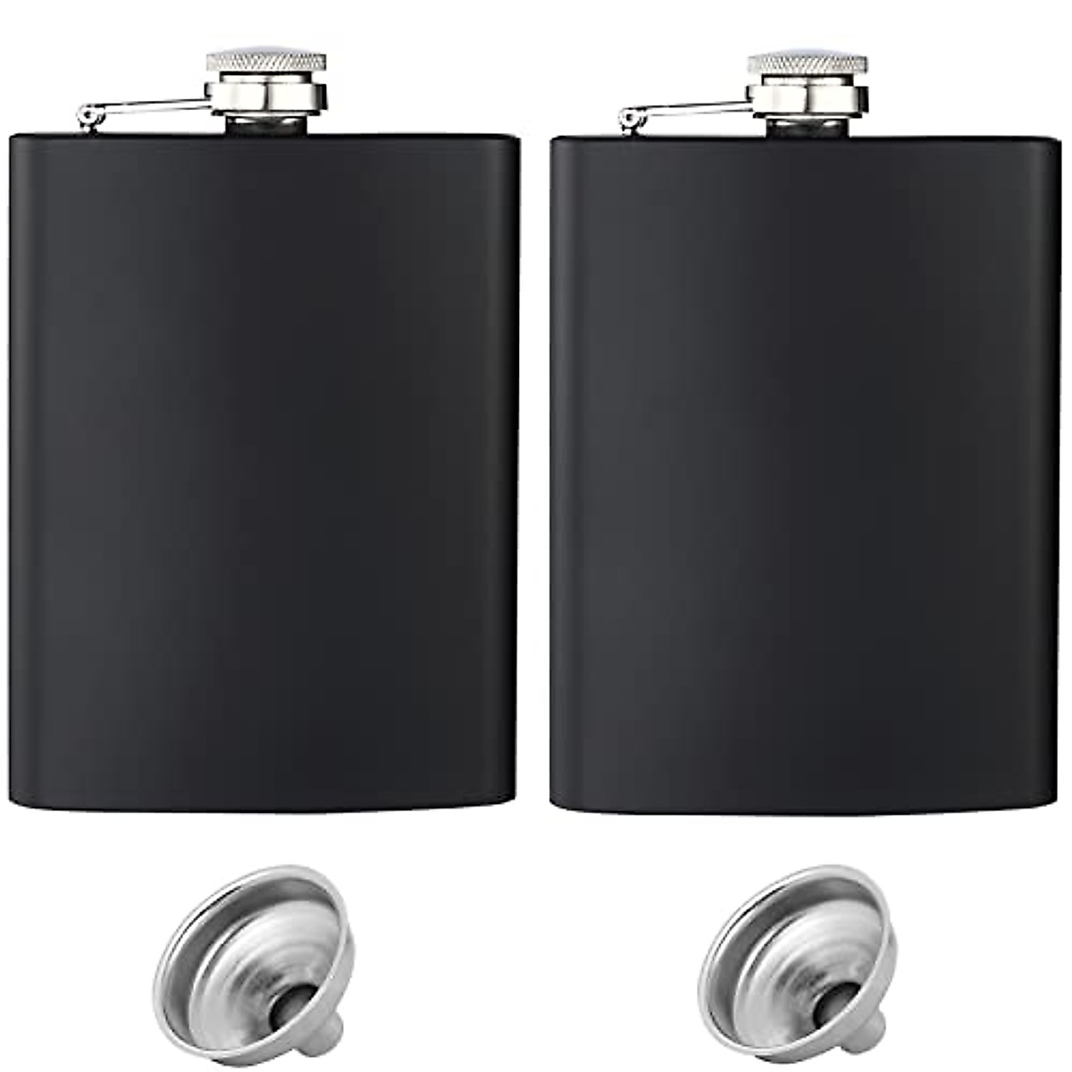 2 pcs Hip Flasks for Liquor for Men Women Black 8OZ Hip Flask with Silver lid with 2 pcs Funnel for Wedding Party Groomsman Bridesmaid Birthdays Gift