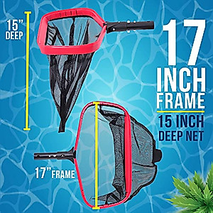 U.S. Pool Supply Professional Heavy Duty 17" Swimming Pool Leaf Skimmer Rake with Deep Net Bag - Strong Aluminum Frame for Faster Cleaning & Easier Debris Pickup and Removal