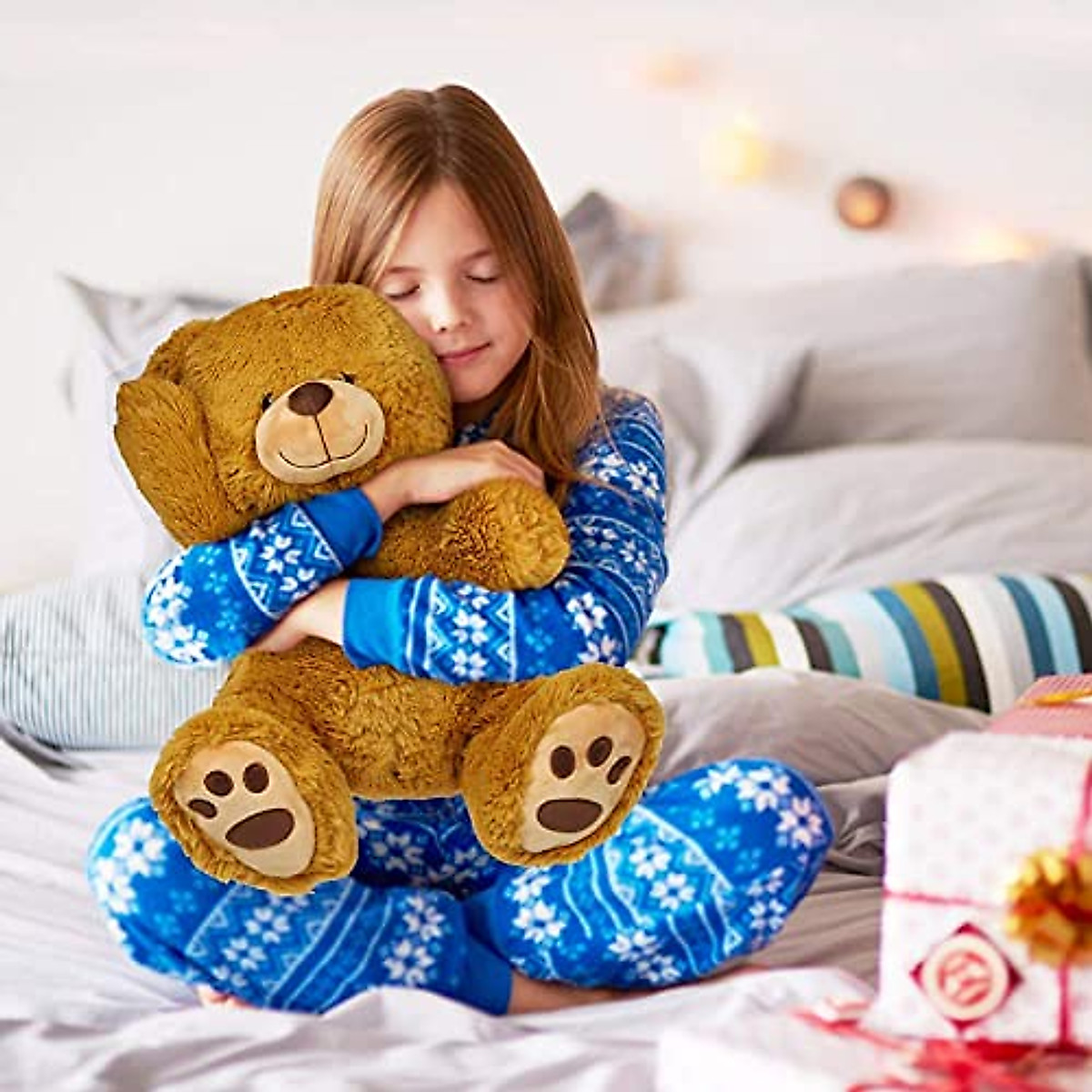 LotFancy Teddy Bear Stuffed Animals, 20 inch Soft Cuddly Stuffed Plush Bear, Cute Stuffed Animals Toy with Footprints, Gifts for Kids Baby Toddlers on Baby Shower, Valentine's Day, Brown