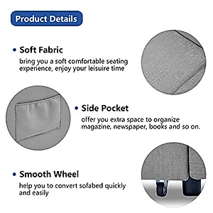 Polibi 54.5'' Modern Convertible Sleeper Sofa Bed with Two Arm Pockets, Fabric Sofa w/Pull-Out Bed Loveseat Sofa Couch and Adjustable Back for Living Room (Grey)