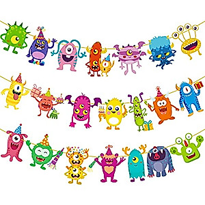 2pcs Little Monster Banner Decorations Monster Party Supplies Little Monster Theme Birthday Party Banner Monster Garland Decorations for Monster Themed Birthday Party Baby Shower Party Supplies