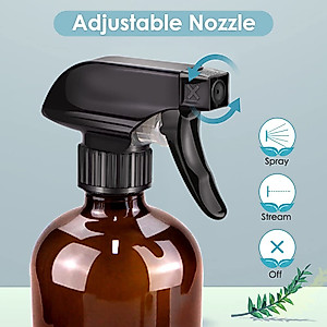 Bontip Glass Spray Bottle, Amber Glass Spray Bottle Set & Accessories for Non-toxic Window Cleaners Aromatherapy Facial Hydration Watering Flowers Hair Care (2 Pack/16 oz) (Amber)