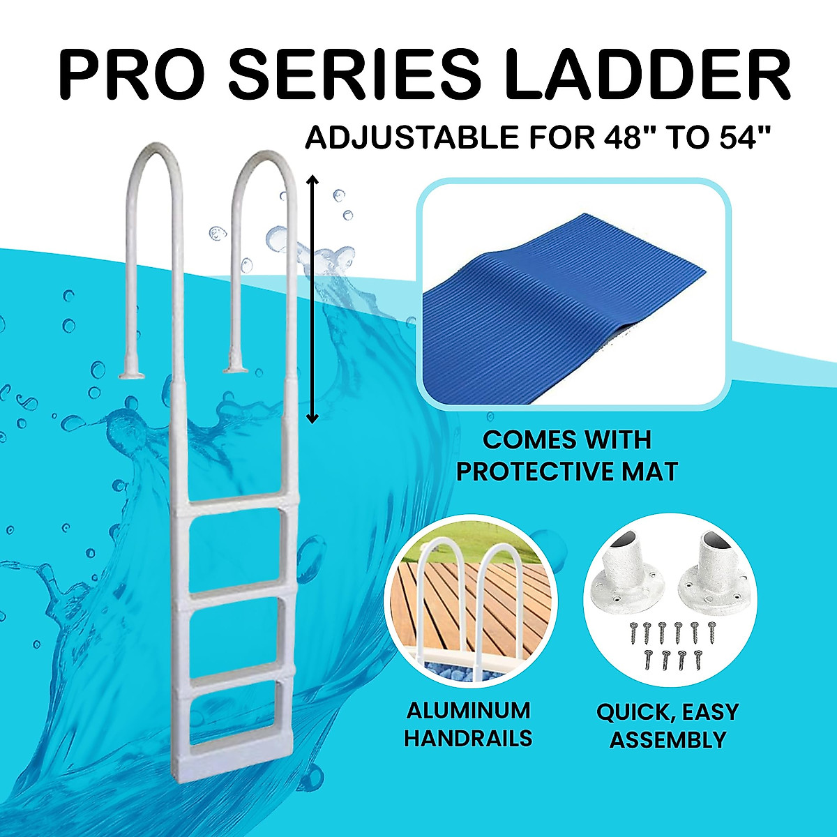 Main Access ProSeries in-Pool Deck Ladder for 48-54 Inch Above Ground Swimming Pools, White