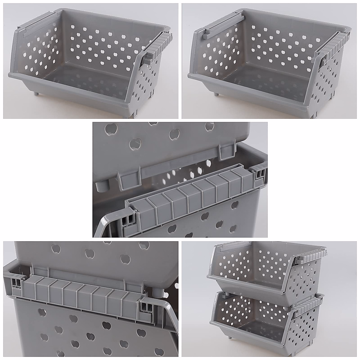 EudokkyNA 4 Pack Stackable Storage Basket, Large Stacking Baskets