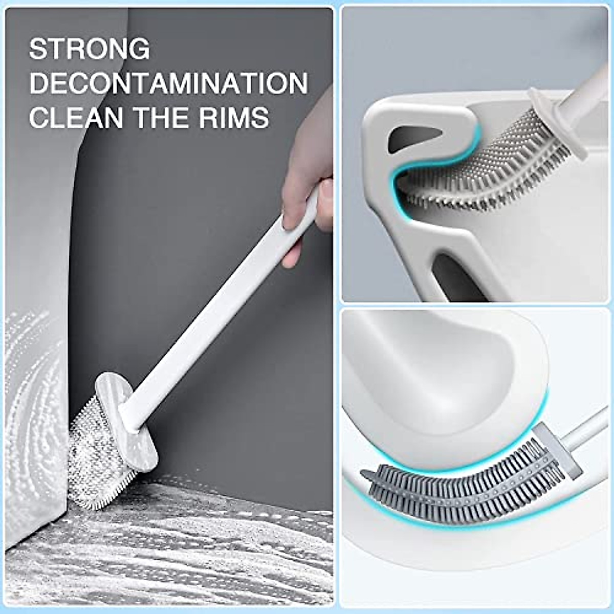 Canvint 1 Pack White Non-slip Long Handle Toilet Brush, Silicone