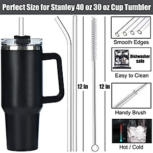 ALINK 8 Pack Replacement Glass Straws for Stanley 40 oz 30 oz Tumbler, 12 in Long Reusable Clear Straws for Stanley Cup Accessories, Half Gallon Jug, Plus 2 Cleaning Brush