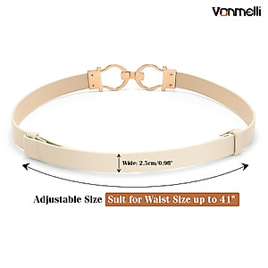 VONMELLI 2 Pack Women's Leather Belts for Jeans Dress Pants Fashion Gold Buckle Ladies Skinny Belt Black Beige