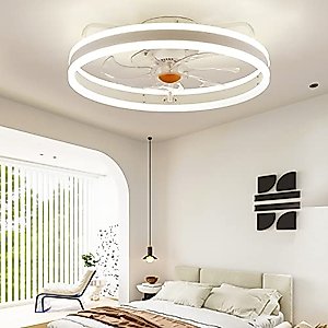 Ceiling Fans with Lights Low Profile - Flush Mount Modern Ceiling Fans with Lights Remote - 20” Asyko Bladeless Enclosed Ceiling Fans, Small Smart Ceiling Fans for Bedroom, Living Room and Kitchen…