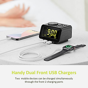 uscce Alarm Clock Radio for Bedroom - 0-100% Dimmer, 2 USB Chargers, Dual Alarm with Weekday/Weekend Mode, FM Radio w/Auto-Off Timer, Battery Backup, Loud Alarm Clock for Heavy Sleeper(Wood Grain)