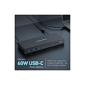 VisionTek VT4500 12in1 Docking Station Dual Monitor 4K – x2 HDMI, x2 DisplayPort, 60W USB-C PD, x4 USB-A 3.0, x2 5Gbps USB-C, 3.5mm Audio Jack, & Ethernet – Compatible with Laptop, PC, and MacBook