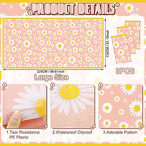 3 Pack Daisy Tablecloth Plastic Daisy Party Tablecloths Daisy Flower Table Covers Daisy Birthday Party Supplies Waterproof Square Rectangle Table Covers for Party, 86.61 x 51.18 Inch (Lovely Style)