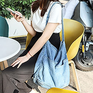 WantGor Large Tote Bag, Denim Shoulder Bag Crossbody Hobo Bags Casual Retro Canvas Bag for Women Travel Work