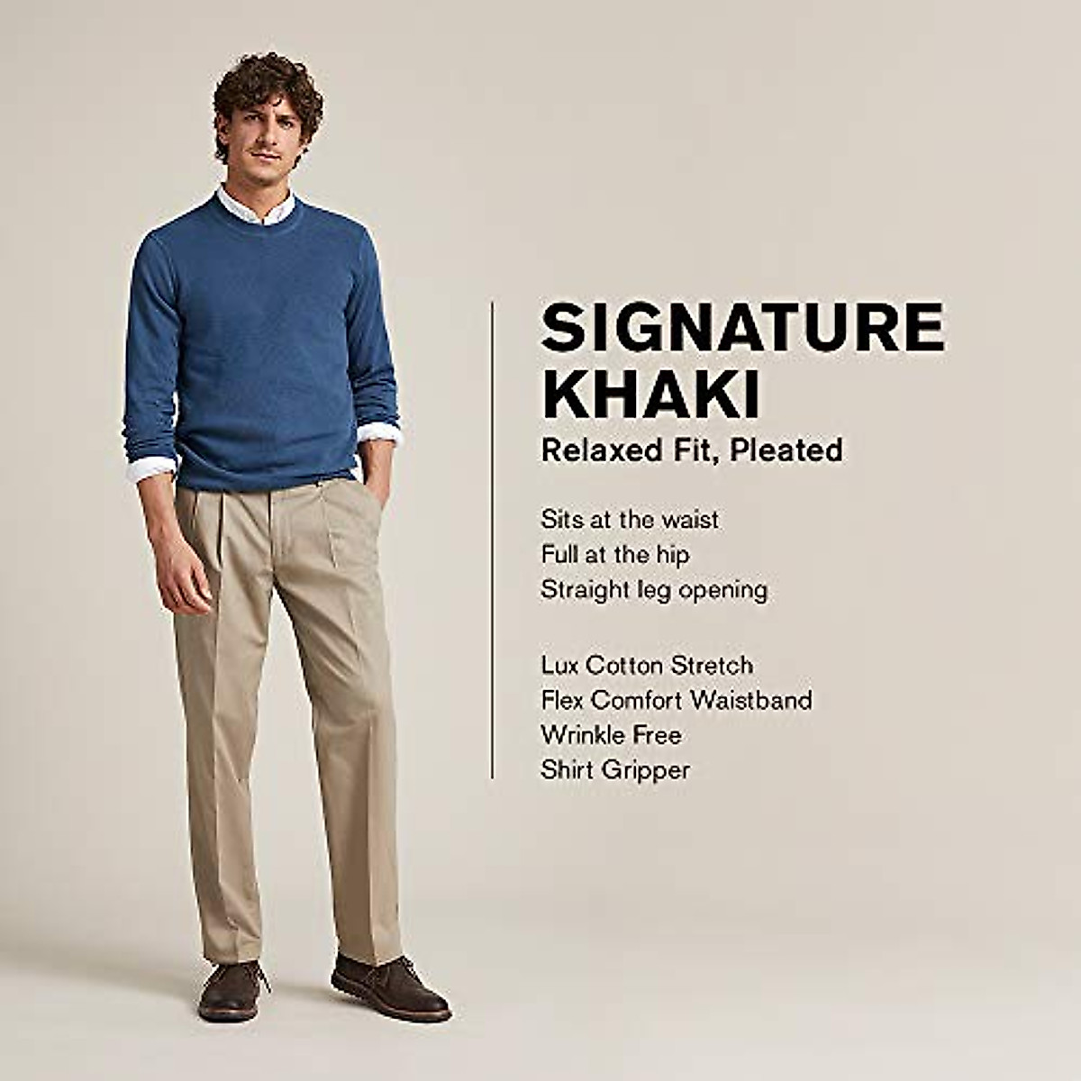 Dockers Men's Relaxed Fit Signature Khaki Lux Cotton Stretch Pants-Pleated, Black, 38W x 30L