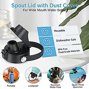 EIPOSAU Auto Flip Lid for Hydro Flask Wide Mouth, Great Spout Lid for Simple Modern, Takeya, Iron Flask and Other Brands, Replacement Lid with Button Lock, Black, 2Pack