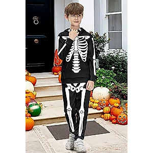 Girls Halloween Costume Bone Skeleton Skull Sweatshirt Hoodie Pant Set for Boys 9-10 Years
