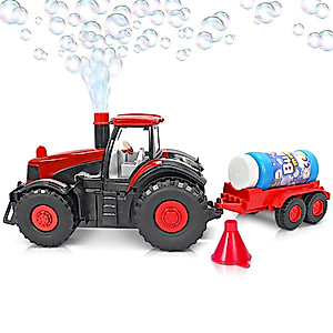 ArtCreativity Bump & Go Bubble Blowing Farm Tractor Toy Truck with Lights & Sounds, and Action for Toddlers - Funnel & Bubble Solution Included - Farm Toy Tractor for Boys Girls Ages 1, 2, 3, 4, 5, +