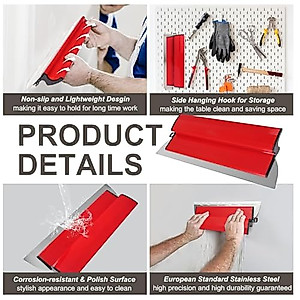 Dry Wall Skimming Tool, High Strength Stainless Steel 250mm 400mm 600mm Smoothing Spatula with Extension Handle Pole & Clip Head, Skimming Blade Set for Wall Ceiling