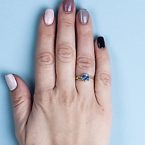 Diamond Blue Topaz Yellow Gold Ring - 0.01 Carat 14K Yellow Gold Ring with White Diamond and 1.54 Carat Blue Topaz Gold Statement Ring (7)