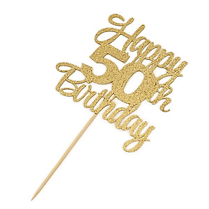 Happy 50th Birthday Cake Topper - 50th Anniversary Cake Topper，happy 50th Birthday Cake Topper，50 Cake Topper Gold，50th Birthday Cake Topper，50th Anniversary Cake Topper Gold Party Decorations