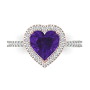 Clara Pucci 2.33ct Heart Cut Solitaire with Accent Halo Natural Amethyst gemstone designer Modern Statement Ring Solid 14k 2 Tone Gold