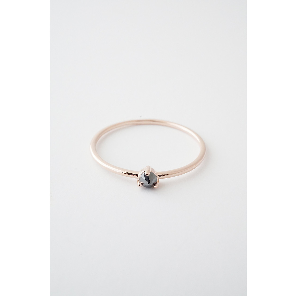 Honeycat Black Iron Ore Crystal Point Ring in 18k Rose Gold Plate | Minimalist, Delicate Jewelry (RG, 6)