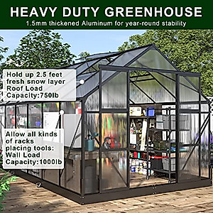 AMERLIFE 8x14x7.5 FT Polycarbonate Greenhouse 2 Sliding Doors 4 Vent Window Walk-in Premium Greenhouse Storage Shed Sunroom Aluminum Large Sun House for Outdoor Garden Backyard, Matte Black