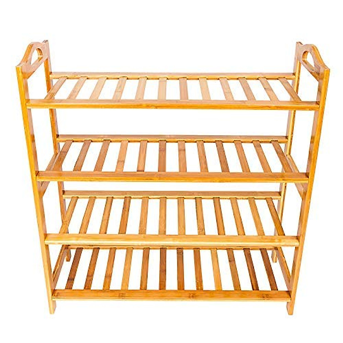ZYSK 4 Tier Free Standing Bamboo Shoe Rack with Handles,Entryway Shoe Shelf Storage Organizer Ideal for Hallway Bathroom Living Room,Wood