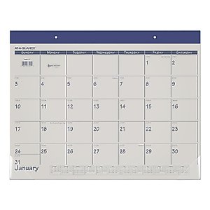 2024 AT-A-GLANCE22 x 17 Fashion Color Desk Pad, Stone/Blue Sheets, Blue Binding (SK2517)