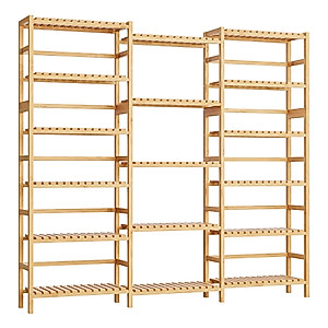 FOTOSOK Triple Wide 6-Tier Bookshelf and Bookcase,Large Freestanding Book Shelf with 17 Open Display Shelves, Tall Bookshelf Plant Flower Shelf Rack Storage Organizer Unit for Living Room, Natural