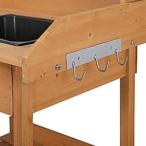 Yaheetech Potting Bench Outdoor Garden Work Bench Station Planting Solid Wood Construction w/Sink Drawer Rack Shelves Natural Wood