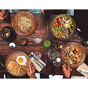 Wooden Plates, Teak Wood Dinner Plates, Round Serving Plate Set of 2, Cheese Plates Coffee Tea Serving Tray Fruit Platters Party Dinner Plates, Wood Plates for Snacks, 10 Inch