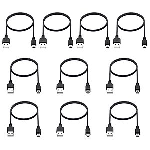 Smays Mini USB Cable 3ft 10-Pack Bulk, Mini-B Charger Cord Black