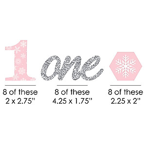 Big Dot of Happiness Pink Onederland - Paper Straw Decor - Holiday Snowflake Winter Wonderland Birthday Party Striped Decorative Straws - Set of 24