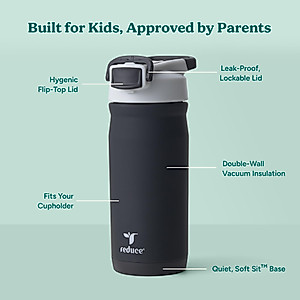 REDUCE 14 oz Hydrate Pro Stainless Steel Insulated Water Bottle - Flip Top Leak-Proof Lid, Dishwasher Safe, BPA-Free, Dual Wall Vacuum, Keeps Drinks Cold for 48 Hrs, Cup Holder Friendly - Moon Rock