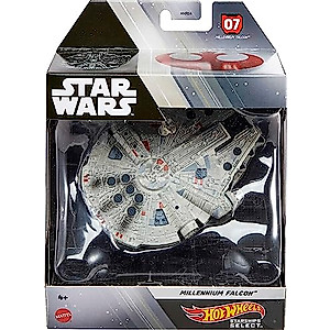 Hot Wheels Star Wars Starships Select Millennium Falcon Vehicle, Premium Collectible Replica with Movable Part & Display Stand