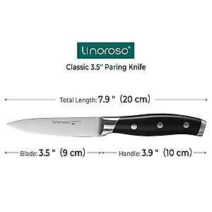 linoroso Paring Knife 3.5 inch Small Kitchen Knife with Dishwasher Safe Plastic Cutting Boards for Kitchen, Sharp Forged German Carbon Stainless Steel Fruit Knife with Defrosting Tray Set of 3