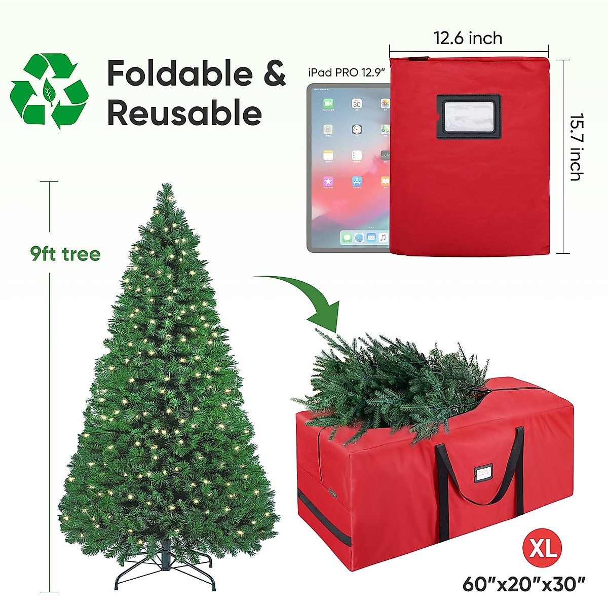 BALEINE 9 ft Christmas Tree Storage Bag, Heavy Duty 900D Oxford Fabric with Reinforced Handles and Dual Zippers Wide Opening, Extra Large Storage Container for Trees and Decorations (Red)