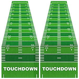 2PCS Football Kitchen Table Runner Decor Football Tablecloth Grass Court Table Runner Touch Down Boy Sport Football Birthday Theme Party Table Cover Direction for Dining Indoor Outdoor Home，14" x 71"