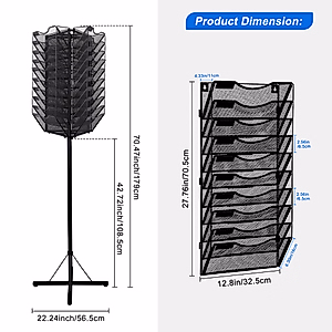 TQVAI Brochure Display Stand, 30 Pockets Rotating Display Rack for Magazine Literature Greeting Cards Comic Books, Hanging Wall File Organizer Holder, Black
