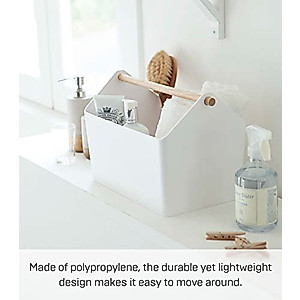 YAMAZAKI Home Storage Organizer/Cleaning Caddy/Storage Basket With Handle, Plastic + Wood, Handle, No Assembly Req.