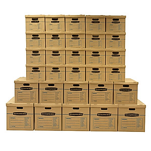 Bankers Box SmoothMove Classic Moving Boxes, 30 Pack Small, Medium, and Large Box Kit, Tape-Free Assembly, Easy Carry Handles