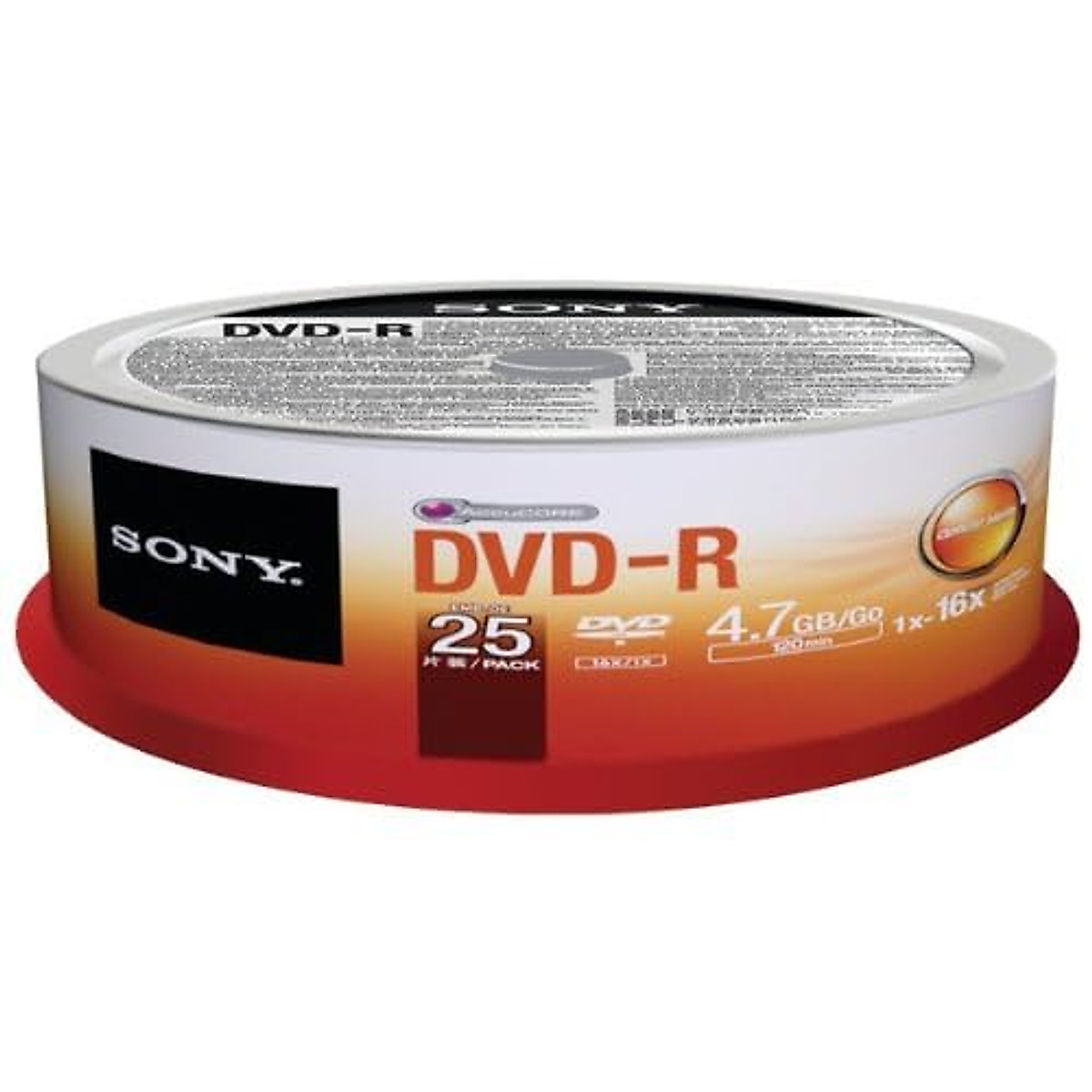 Sony 25DMR47SP 16x DVD-R 4.7GB Recordable DVD Media - 25 Pack Spindle