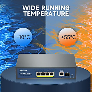 Davuaz Gigabit PoE Switch with 4 POE+ Port, 1 Gigabit Uplink Port and 1 SFP Port, IEEE802.3af/at Compliant, Up to 78W, Metal Design, Unmanaged Power Over Ethernet Switch, Plug and Play Network Switch