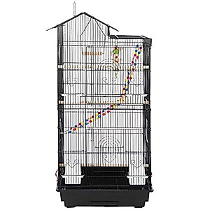 SUPER DEAL 39'' Roof Top Parrot Bird Cage with Toys for Cockatiel Sun Conure Parakeet Finch Budgie Lovebird Canary Large Flight Pet House