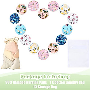 Lounsweer 30 Pcs Reusable Breast Pads Floral Bamboo Nursing Pads Nipple Pads for Breastfeeding Washable Nipple Cover Breastfeeding Essentials with Wet Bag and Laundry Bag for Mom Women Gift, 6 Styles