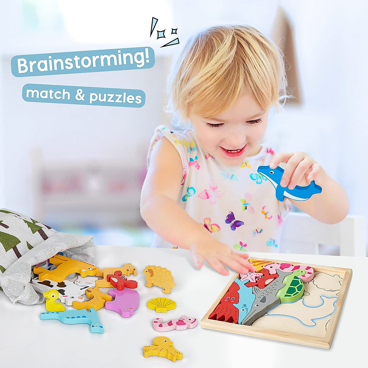 Luvios Toddler Toys Stacking Toys & Building Blocks & Farm Animals for Toddlers 1-3, Wooden Puzzles for Kids Ages 3-5 Wooden Montessori Toys Funny Gifts for 1 2 3 4 5 Year Old Boys Girls Toys