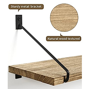 lamplig Floating Shelves Wall Mounted Set of 4, Rustic Wood Wall Storage Shelves with Black Metal Bracket Home Decor Storage Organizer for Bedroom, Living Room, Bathroom, Kitchen, Office