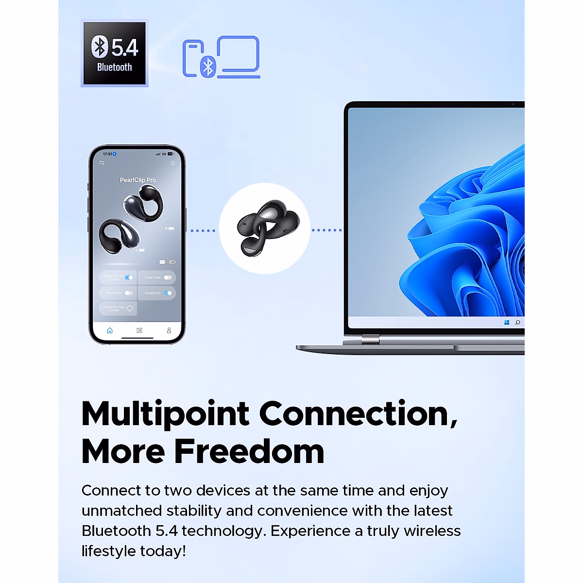 SoundPEATS PearlClip Pro Ear Ultra Open Ear Earbuds Wireless Headphones Bluetooth 5.4 Earphones Clip On Ear Buds with Mic, IPX5 Waterproof, 24 Hrs Play for Running Cycling Fitness