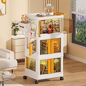 Sineda Storage Bins with Lids - 28 Quart Collapsible Storage Bins, Stackable Storage Bins with Wheels and Door, Ideal for Storage and Organization.(Off White - 3Pack)