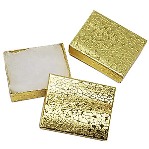 Mooca 100 Pcs Cotton Filled Cardboard Paper Gold Jewelry Box Gift Case #11, 2 1/8 x 1 5/8 x 3/4 Inches, Gold Color